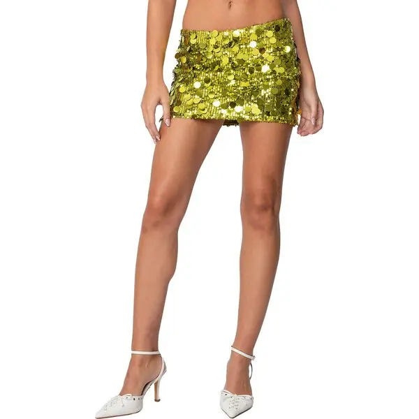 EDIKTED Sabina Sequin Mini Skirt - Green