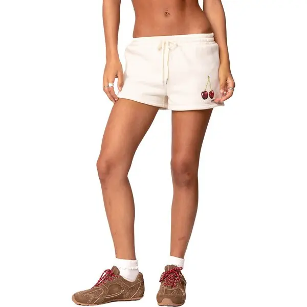 EDIKTED Mon Cheri Tie Waist Shorts - Cream