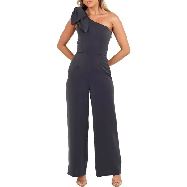 PETAL & PUP Scarlett One-shoulder Jumpsuit - Steel Grey