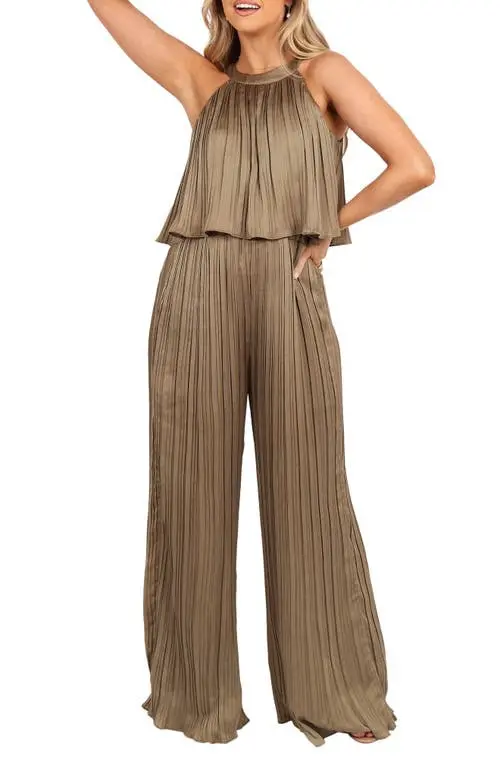 PETAL & PUP Alina Plissé Jumpsuit - Olive