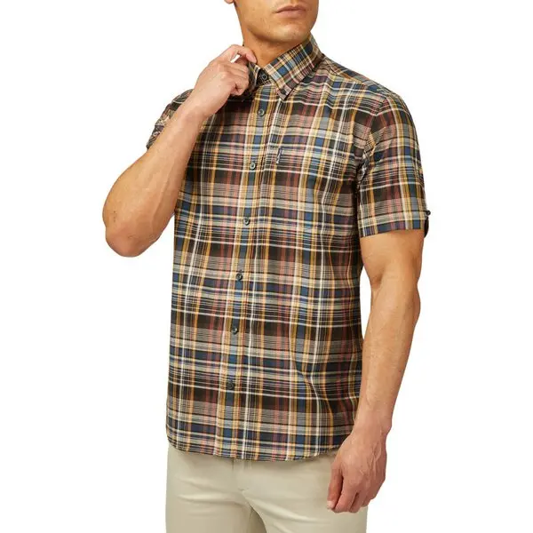 Ben Sherman Regular Fit Plaid Short Sleeve Button-down Shirt