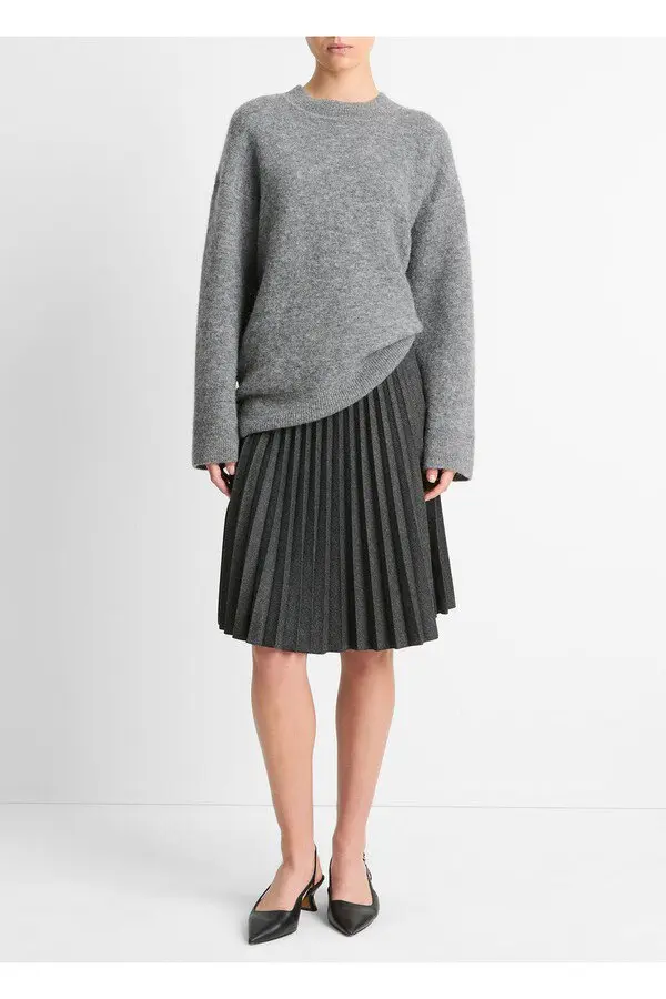 Vince Pleated Italian Herringbone Wool-blend Skirt - Gray