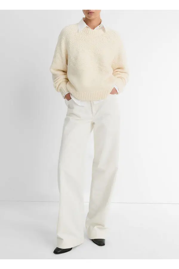 Vince Fair Isle Textured Wool Raglan Sweater