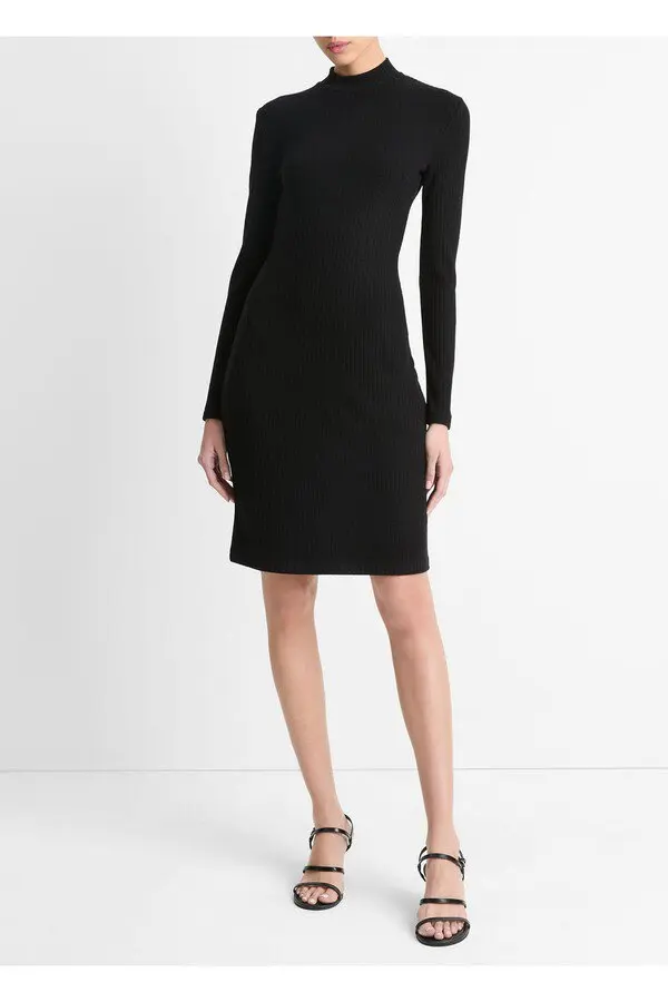Vince Ribbed Long-sleeve Short Dress - Black