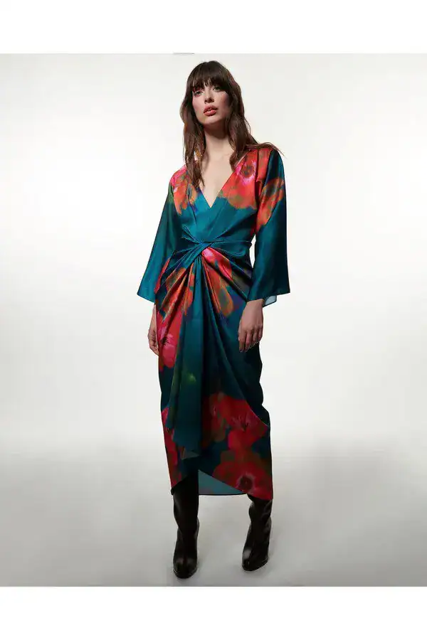 hammered satin dress Draped hammered-satin gown - silver
