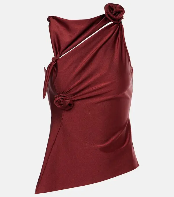 Coperni Floral-appliqué Asymmetric Top - Burgundy