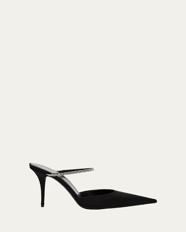 Saint Laurent Barbara Crystal-embellished Satin Mule Pumps - Black
