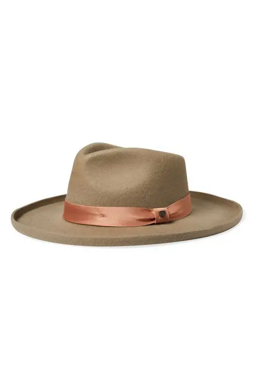Brixton Victoria Felted Fedora - Timberwolf/ Rose Gold Satin