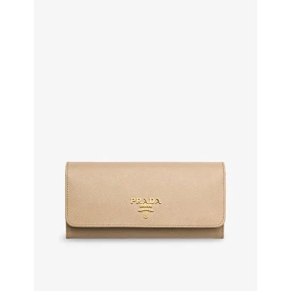 Prada Brand-plaque Large Saffiano Leather Wallet - Neutral