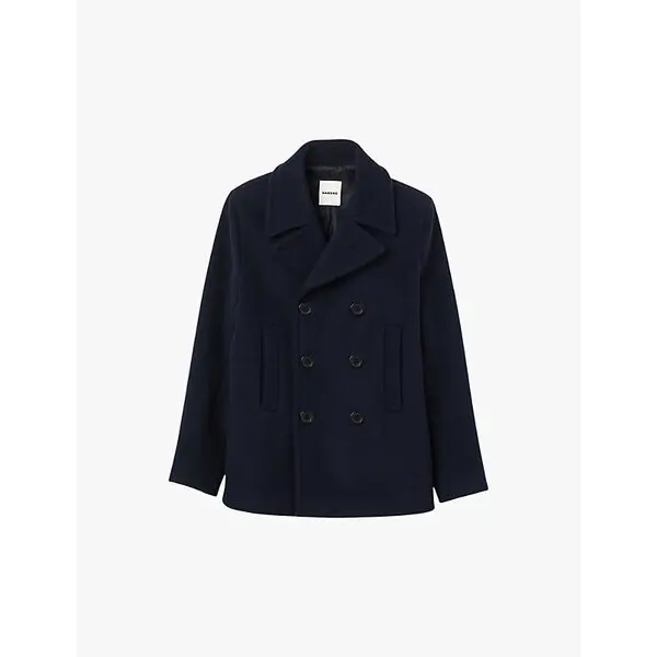Sandro Double-breasted Peak-lapel Wool-blend Coat - Bleus
