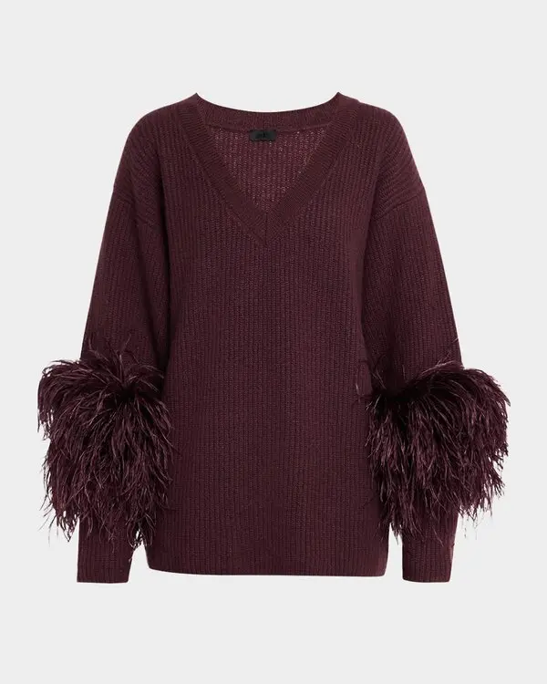 Lapointe V-neck Cashmere Sweater With Feathers