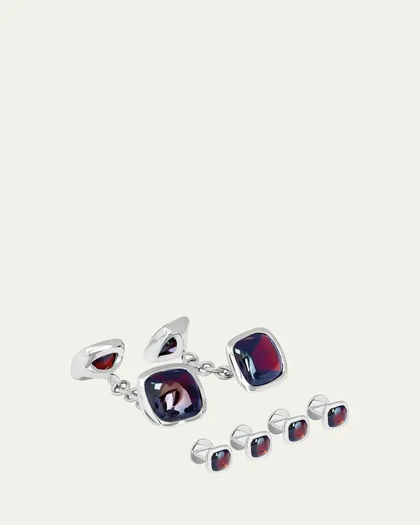 Tateossian Silver Red Cufflinks And Shirt Studs Set