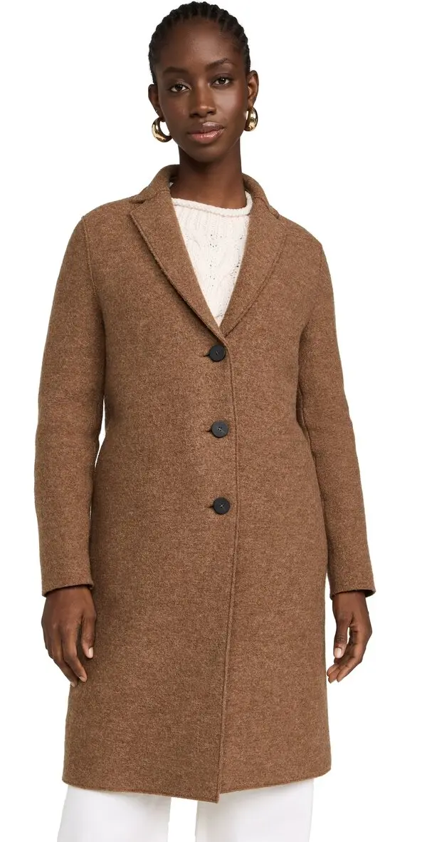 Harris Wharf London Boiled Wool Overcoat - Caramel Melange