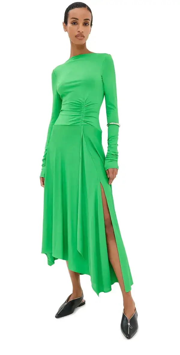 chinese dress ladies Spring Green Linen Maxi Dress – Handmade Long Sleeve