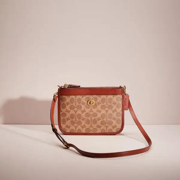 Coach Restored Slim Turnlock Crossbody In Signature Canvas - Brass