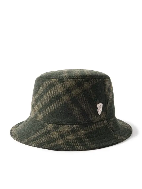 Burberry Logo-appliquéd Checked Brushed-wool Bucket Hat