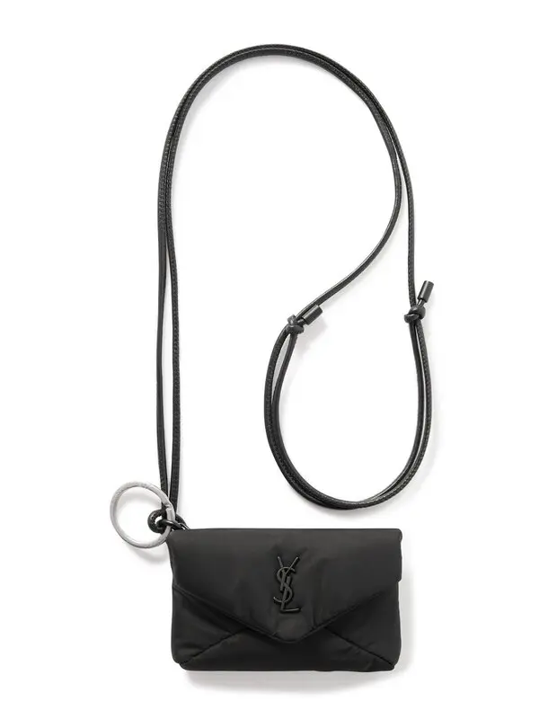 Saint Laurent Cassandre Logo-appliquéd Leather-trimmed Quilted Padded Nylon Pouch - Black