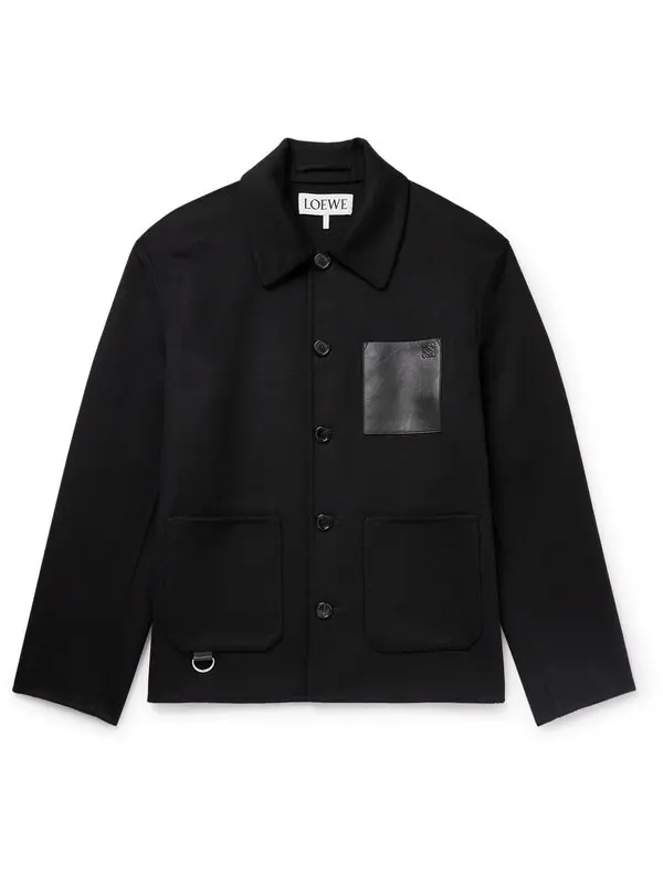 Loewe Leather-trimmed Wool And Cashmere-blend Overshirt - Black