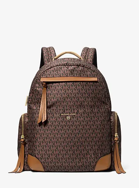 Michael Kors Prescott Large Signature Logo Print Woven Backpack
