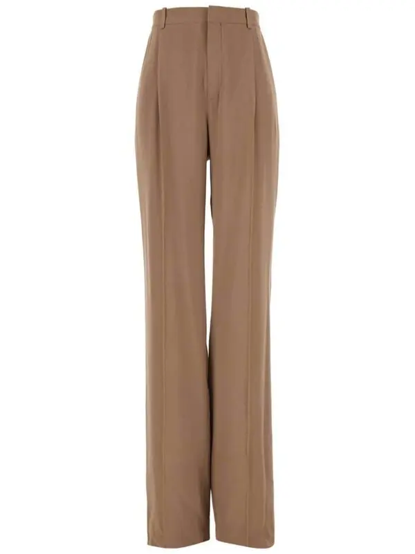 Saint Laurent Silk Crepe Trousers - Neutrals