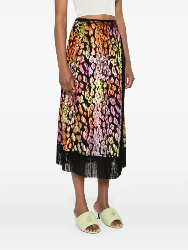 FORTE_FORTE Animal-print Fringed Midi Skirt