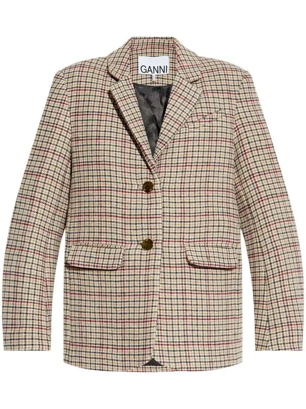 GANNI Checked Blazer - Neutrals