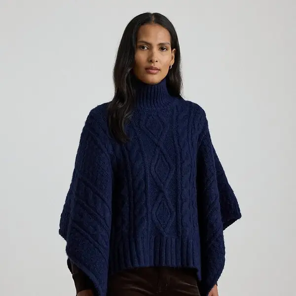 Ralph Lauren Cable-knit Mockneck Poncho - Navy