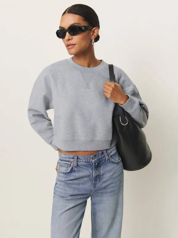 REFORMATION Grace Cropped Vintage Sweatshirt - Heather Grey