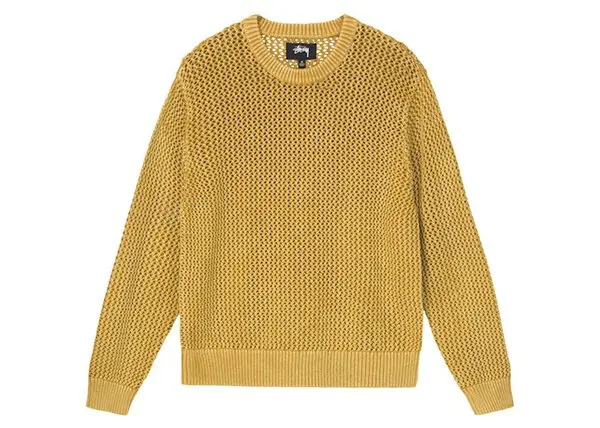 StüSsy Pigment Dyed Loose Gauge Sweater - Gold | Editorialist