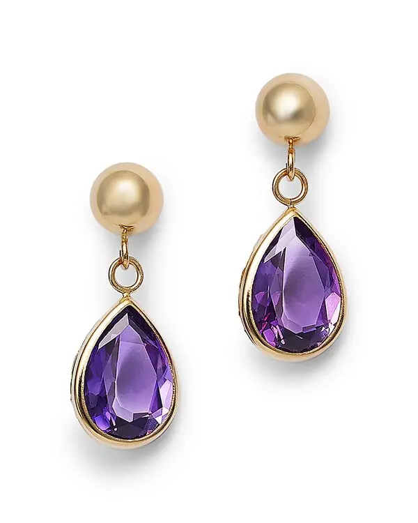 MOON & MEADOW 14k Yellow Gold Amethyst Drop Earrings
