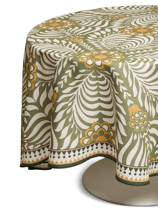 La DoubleJ Tudor-print Linen Tablecloth - Green