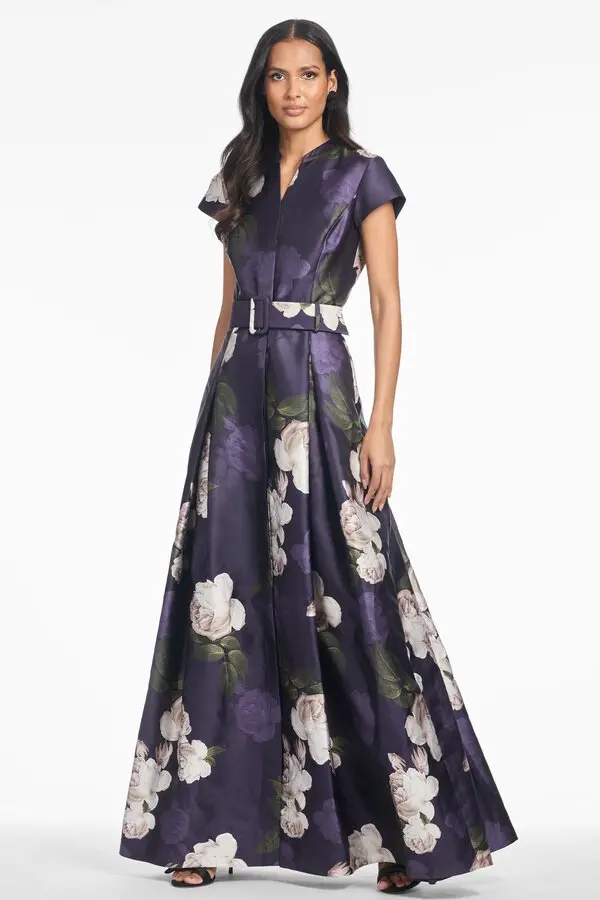 Sachin & Babi Marta Floral Mikado Gown - Twilight Blooms