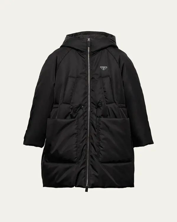 Prada Re-nylon Hooded Down Coat - Nero