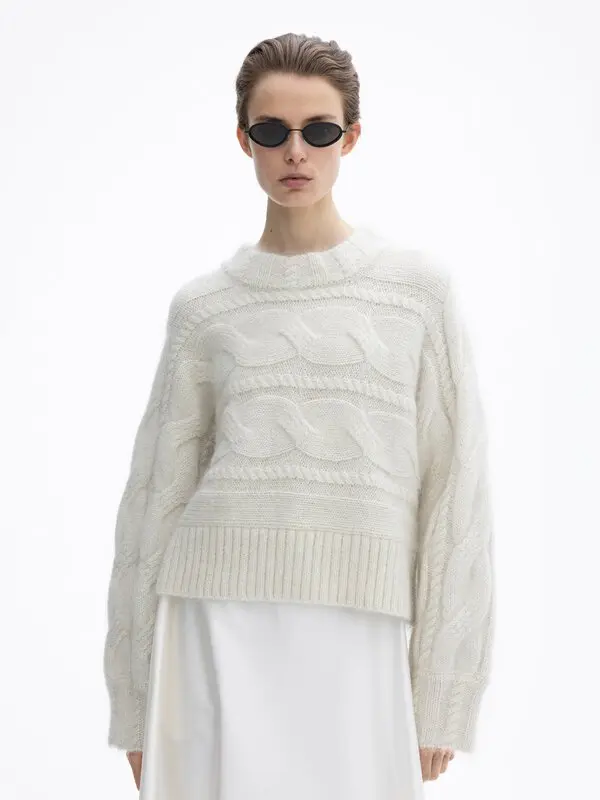 HOUSE OF DAGMAR Curved Cable Knit Sweater