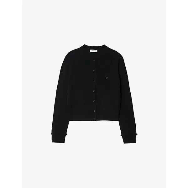 Sandro Round-neck Wool And Cashmere Cardigan With Ruffle Cuffs - Black