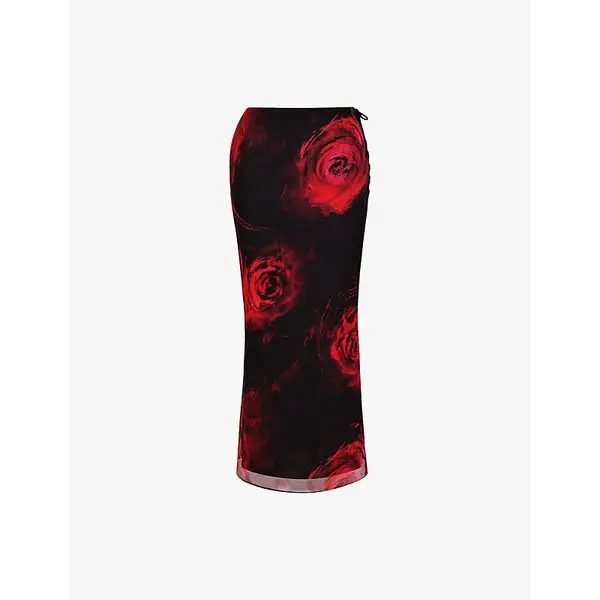 MISTRESS ROCKS Floral Print Mesh Midi Skirt