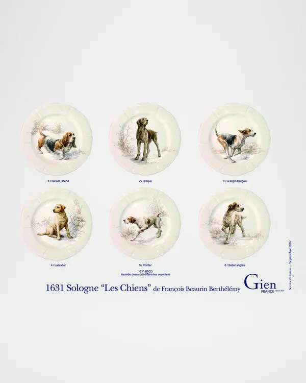 GIEN Sologne Assorted Dessert Plates, Set Of 6