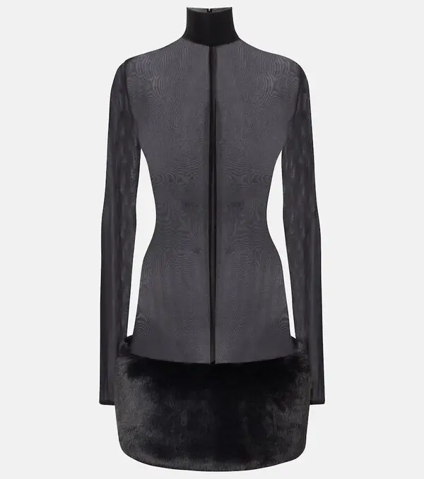Magda Butrym Sheer Faux Fur-trimmed Minidress