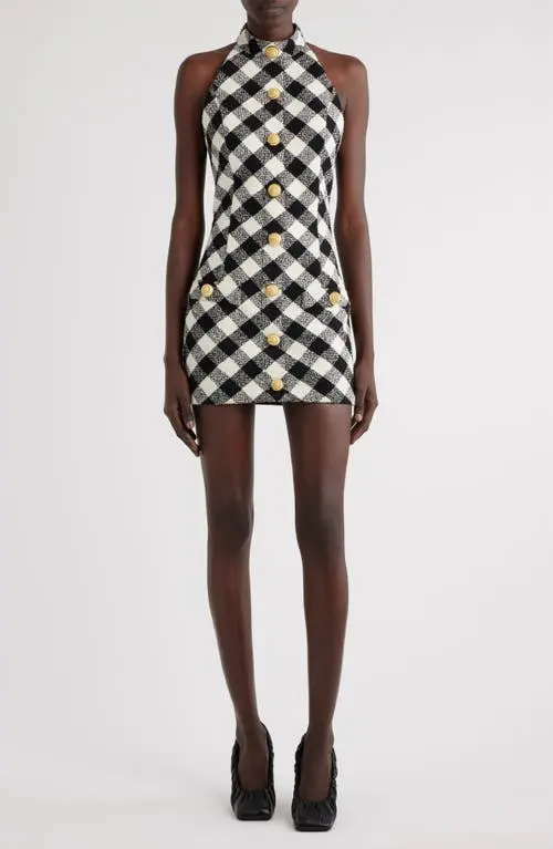 Balmain Gingham Tweed Mini Dress - Black/ White