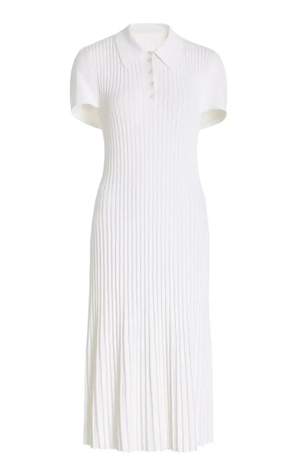 Brandon Maxwell The Joyce Pleated Knit Midi Dress - White