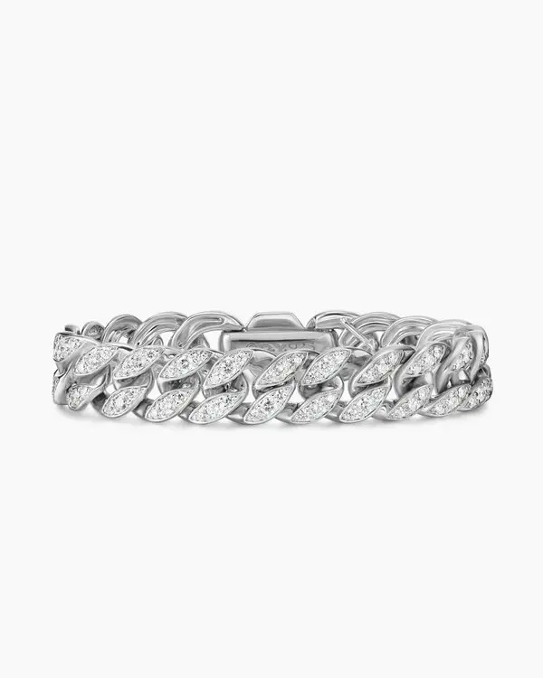 David Yurman Sterling Silver Curb Chain Bracelet With Diamonds