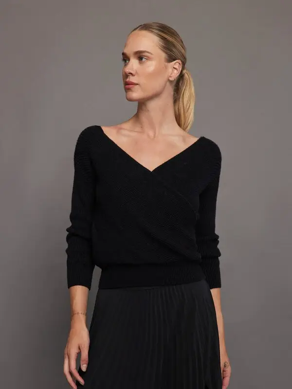 Carbon38 Long Sleeve Wrap Sweater In Black 15% Off Editorialist