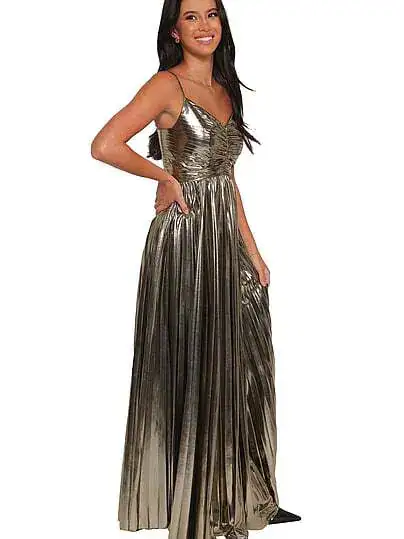 open lace back dress Naira Pleated Maxi Dress - Palm Green main image 0