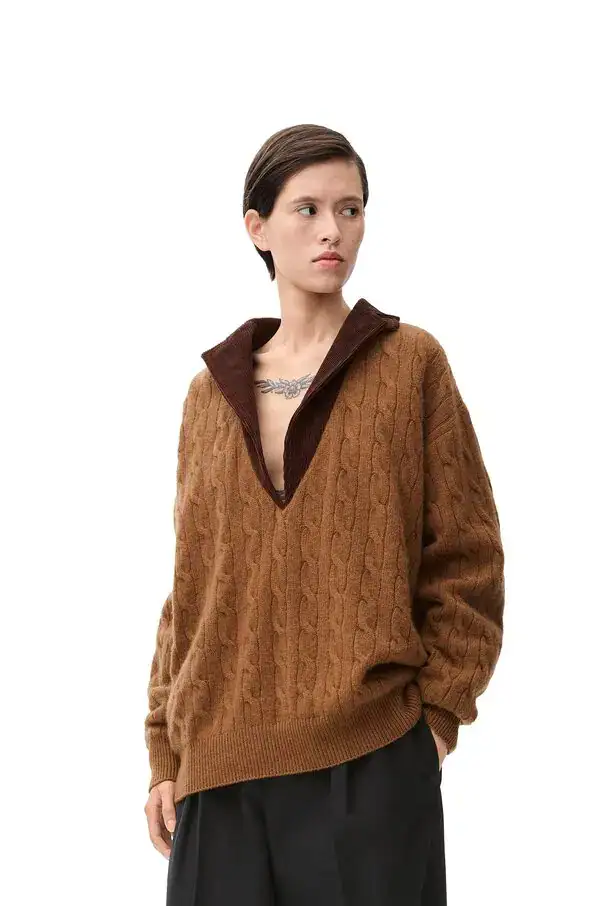 Loewe Luxury V-Neck Sweater In Cashmere - Camel | Editorialist