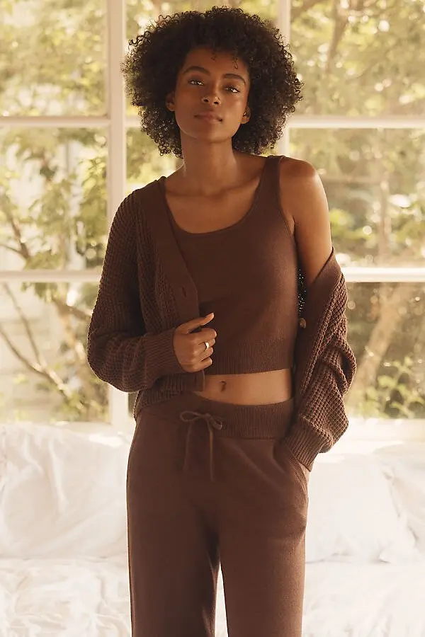 Eberjey Crop Cardigan Sweater - Chocolate