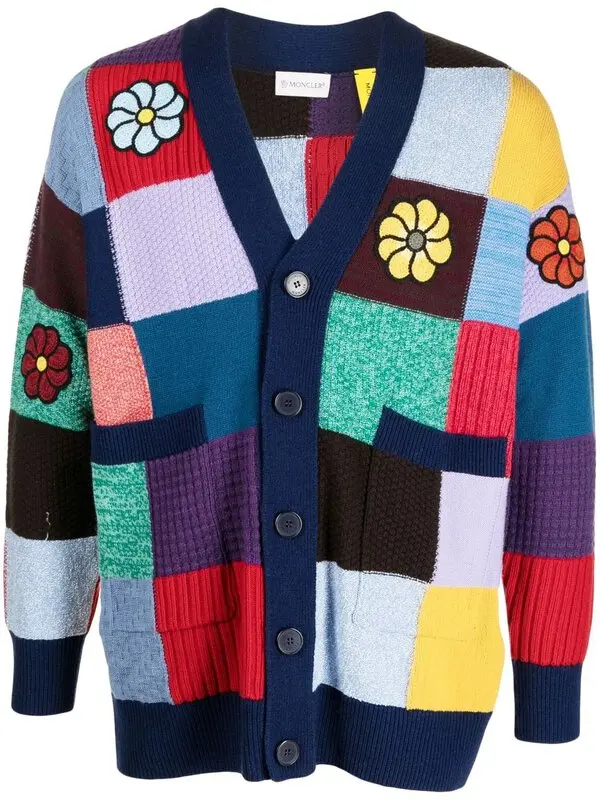 Moncler Patchwork Crochet Cardigan - Blue