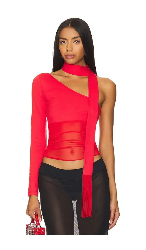 NIIHAI Asymmetric Neck Tie Top - True Red