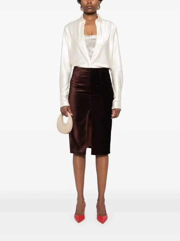 FORTE_FORTE Front-slit Velvet Midi Skirt