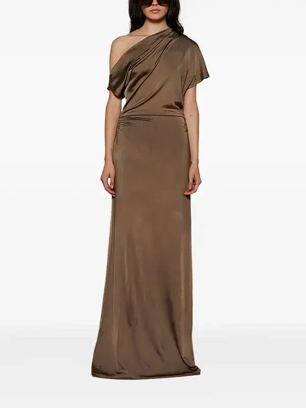brown jersey maxi dress Rami-Open-Back Jersey Maxi Dress With Train in Brown – ILA Official