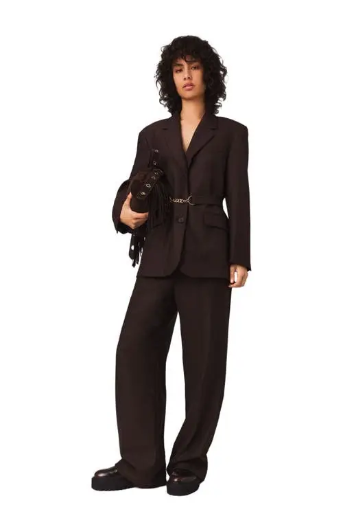 Maje Belted Suit Jacket - Brown